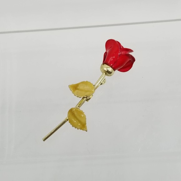 Vintage | Jewelry | Vintage Red Rose Brooch Pin Flower | Poshmark